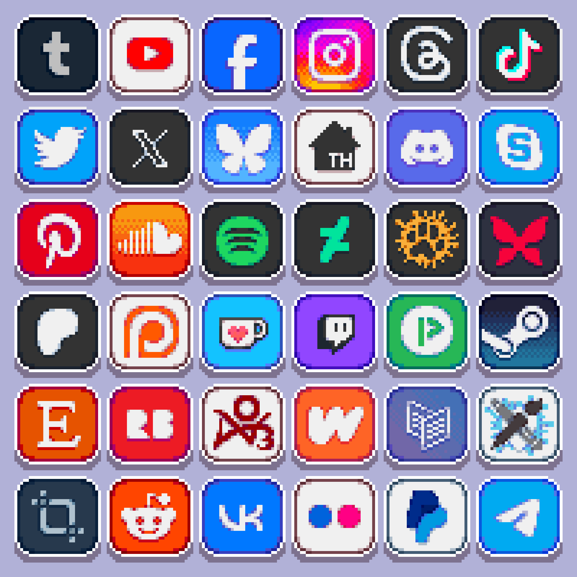 36 Social Media Pixel Icons by @WandaPinkay – Sheezy.Art