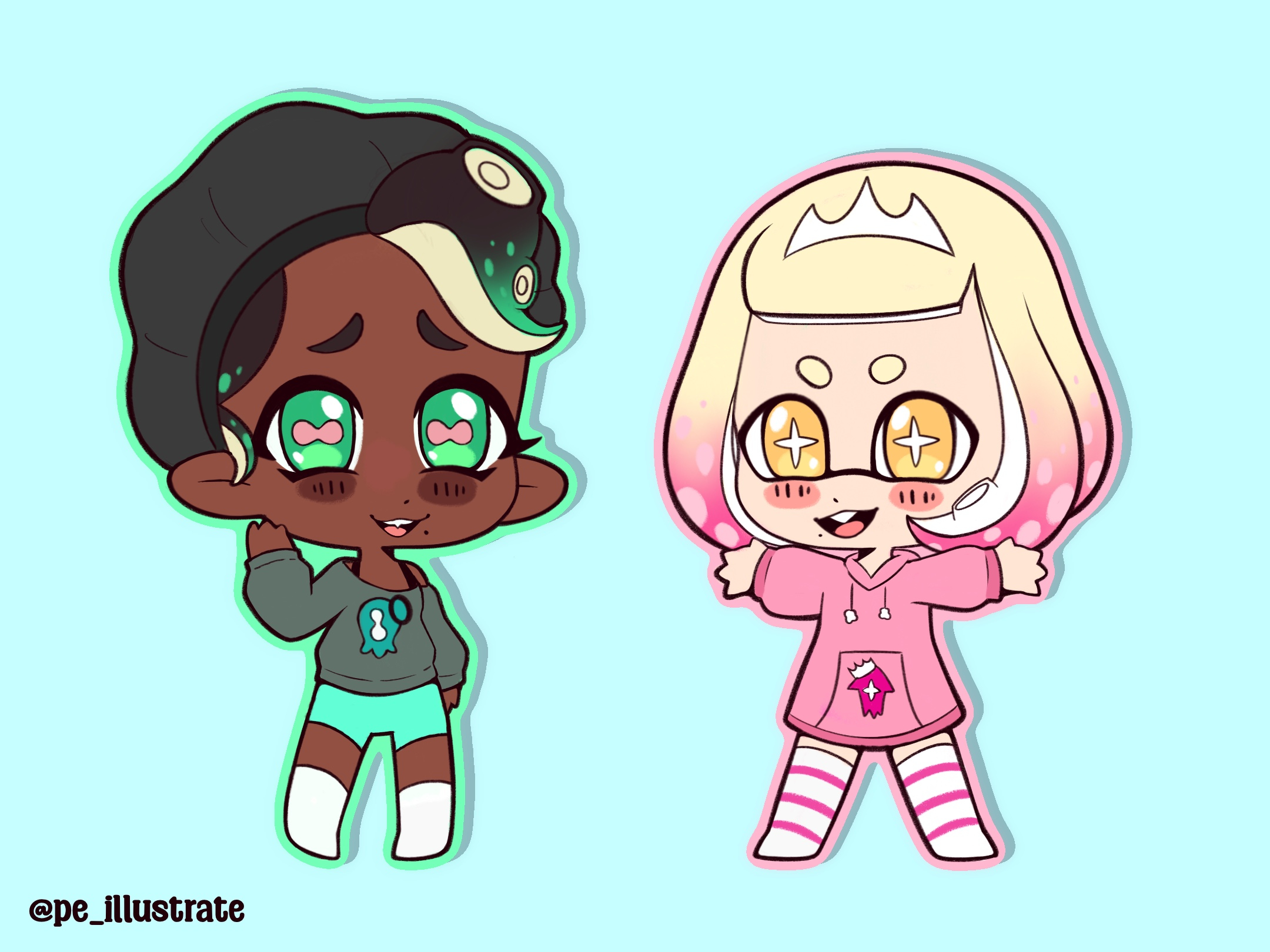 Splatoon Marina And Pearl PJ Chibis by @Pema_Illustrate – Sheezy.Art