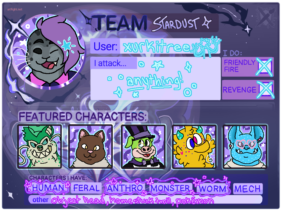 Artfight 2024 Profile Card by @staticHaunt – Sheezy.Art