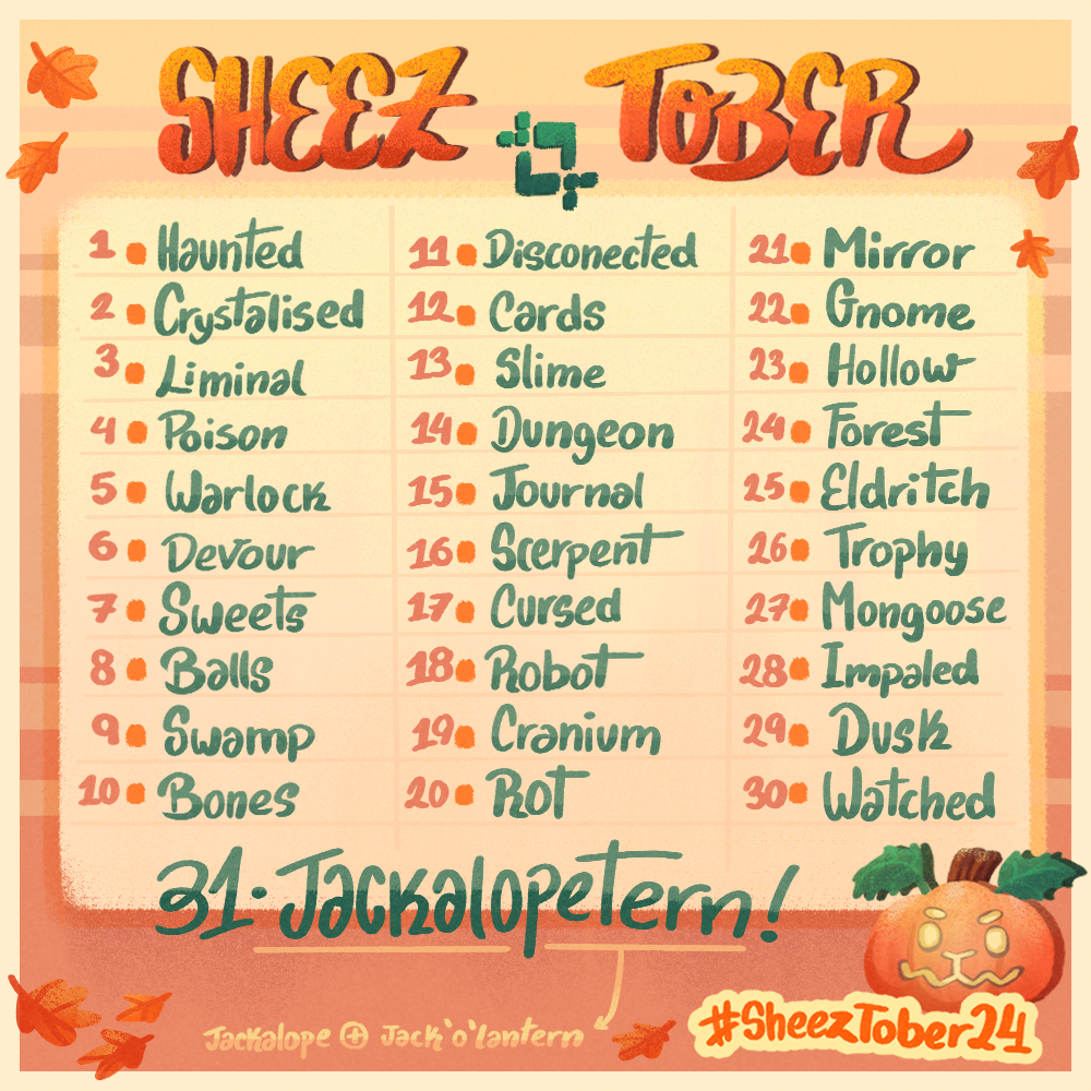 Sheeztober24 - Official List by @DaxDoodles – Sheezy.Art