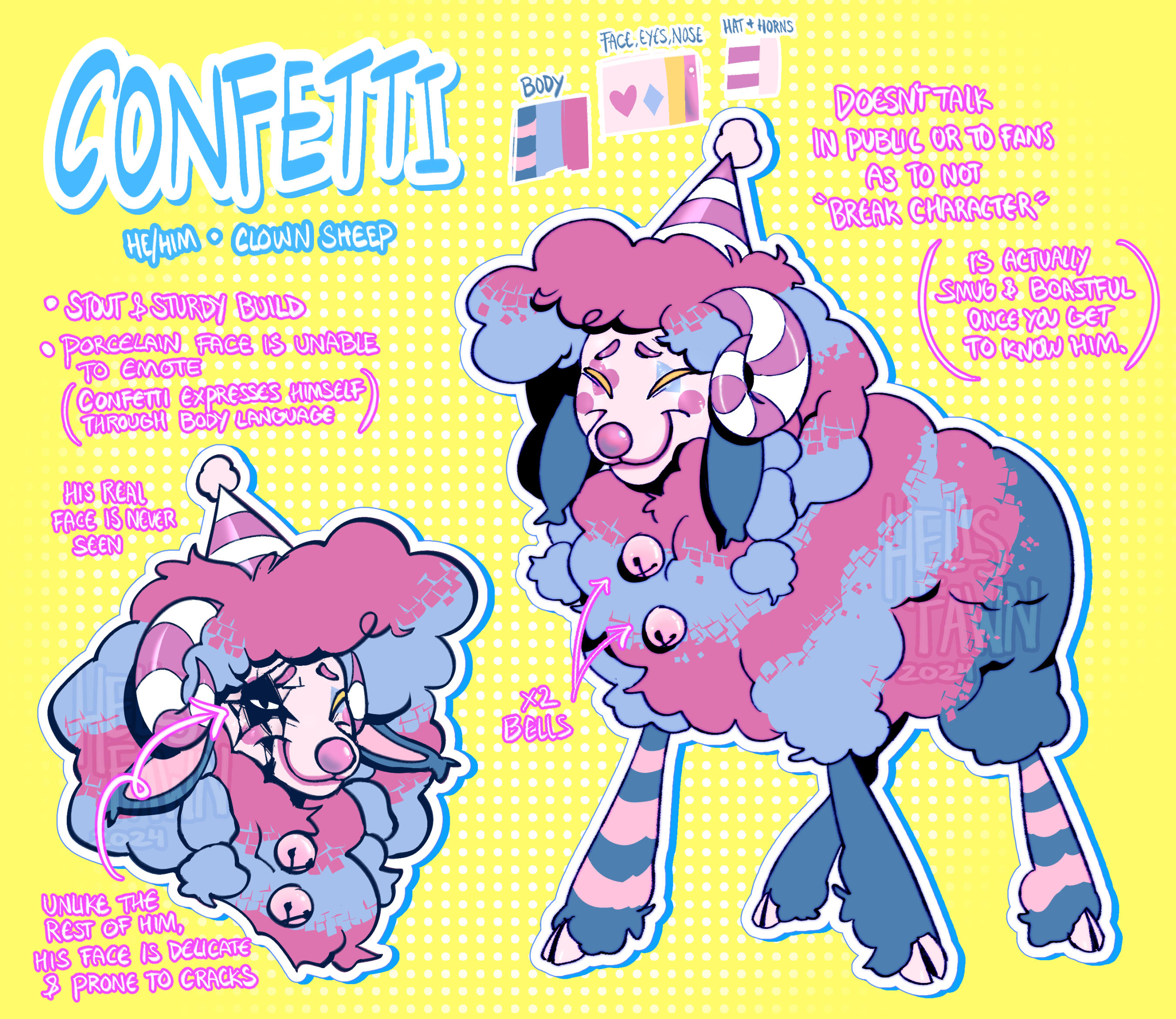 Confetti the Porcelain-faced Clown Ref Sheet by @HELLSFAWN – Sheezy.Art