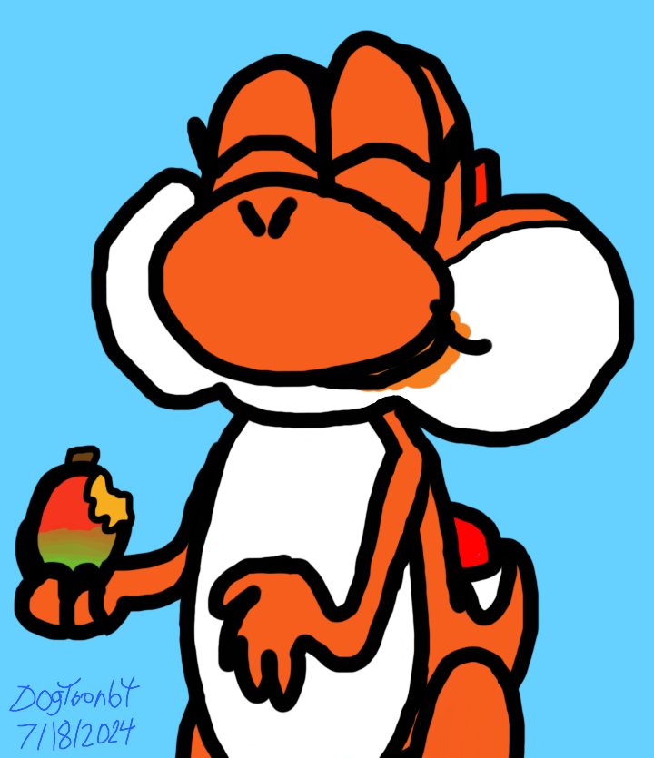 Orange Yoshi Eating Mangos by @DogToon64 – Sheezy.Art