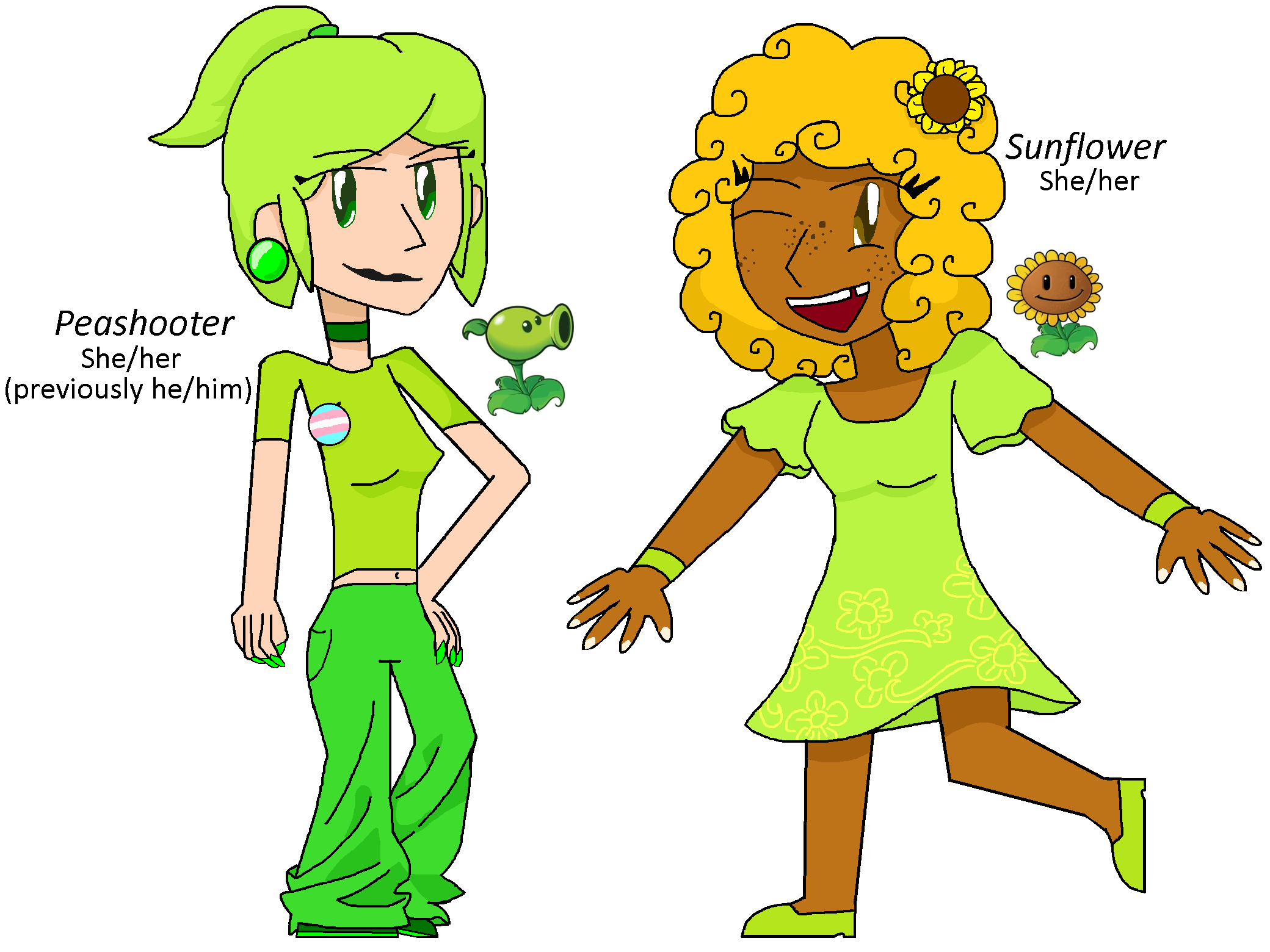 PvZ Humanized AU - Peashooter and Sunflower by @DaXeGaNa – Sheezy.Art