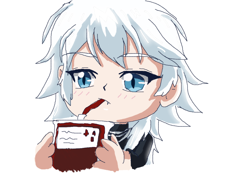 this is how thanatos is drinking blood in modern times chibi version ...