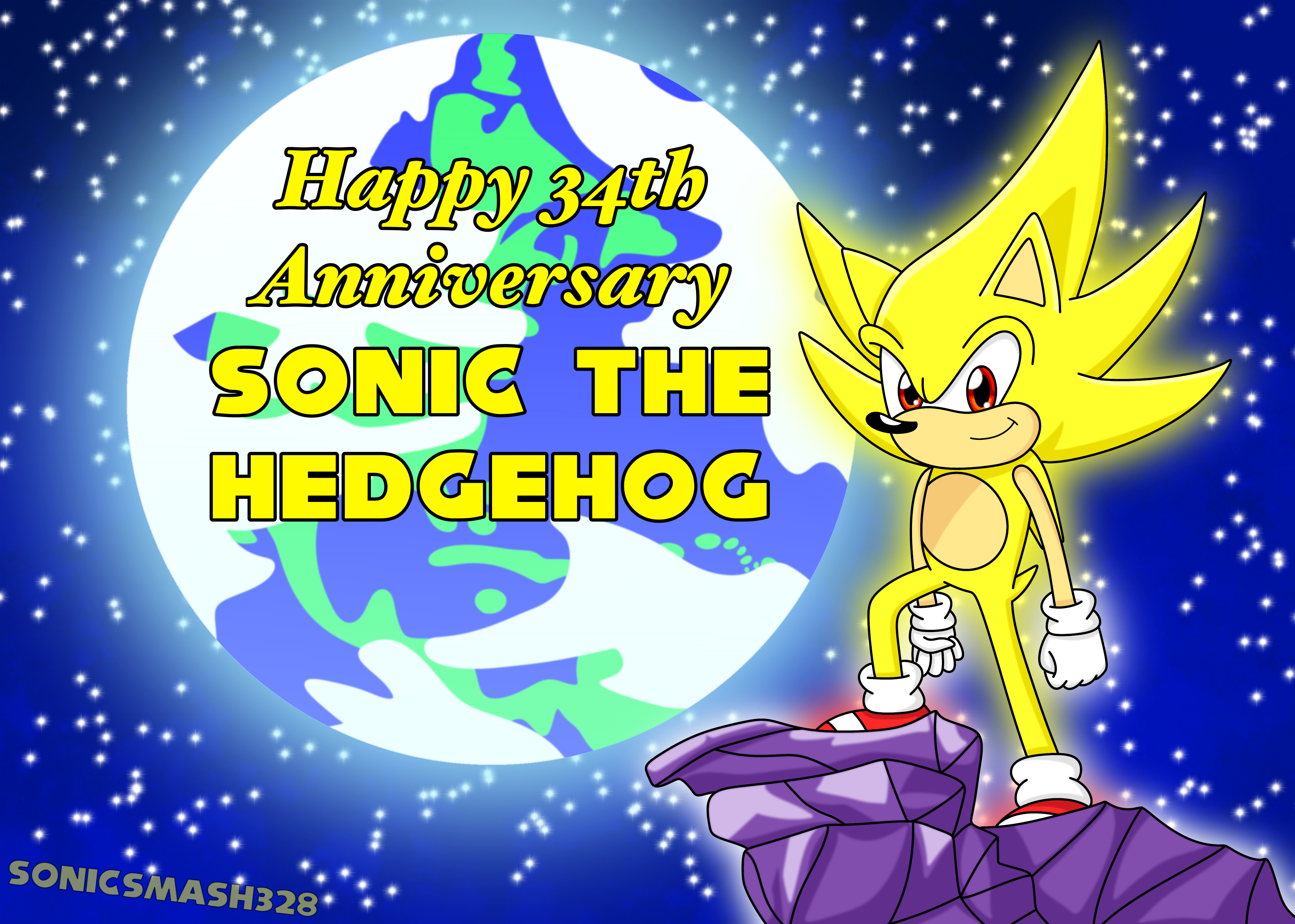Happy 34th Anniversary Sonic! by @sonicsmash328 – Sheezy.Art